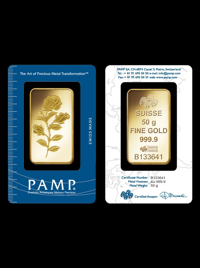 24K Gold Rosa Gold Minted Pamp Bar - 50g | SW21391